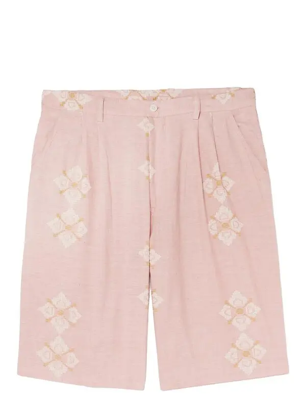 KARDO Straight-leg Embroidered Pleated Cotton Shorts - Pink
