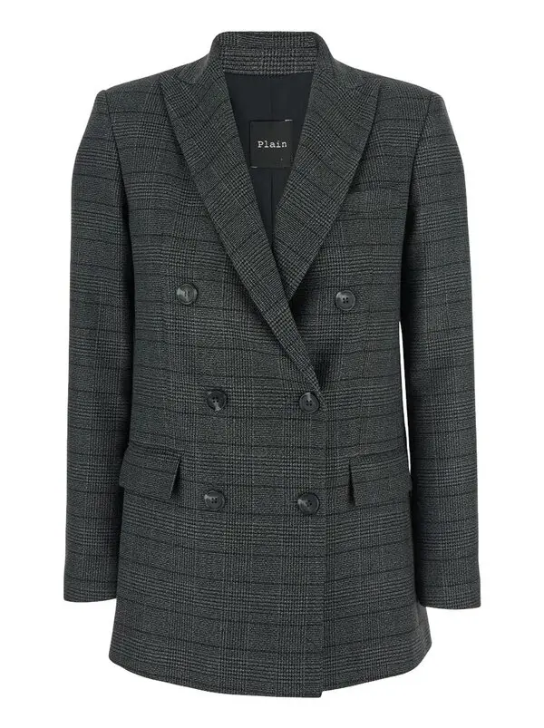 PLAIN Wool Striped Double-breasted Jacket - Grey