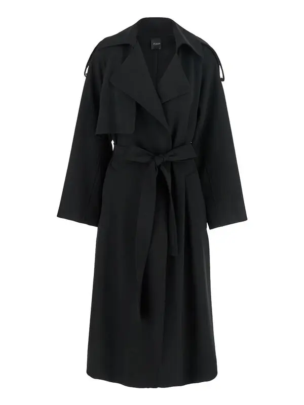 PLAIN Double-breasted Trench Coat With Belt - Black