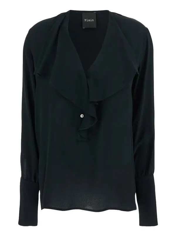 PLAIN Volant Shirt In Lightweight Fabric - Black