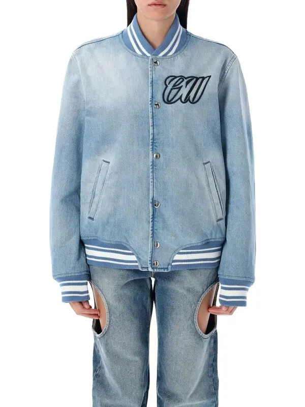 Off-White Cotton Denim Varsity Jacket - Blue