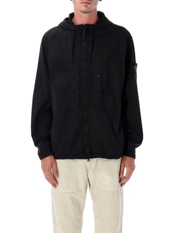 Stone Island Stretch Supima® Cotton Twill Hooded Jacket - Black