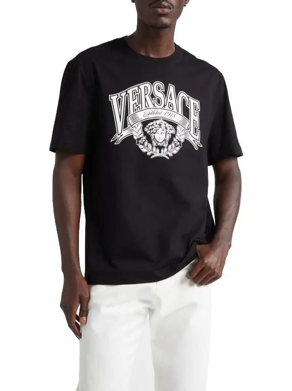 Versace Medusa Logo Compact Cotton Graphic T-shirt - Black
