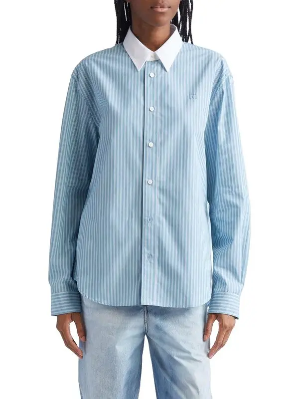 Acne Studios Sunnie Stripe Organic Cotton Poplin Button-up Shirt - Turquoise Blue