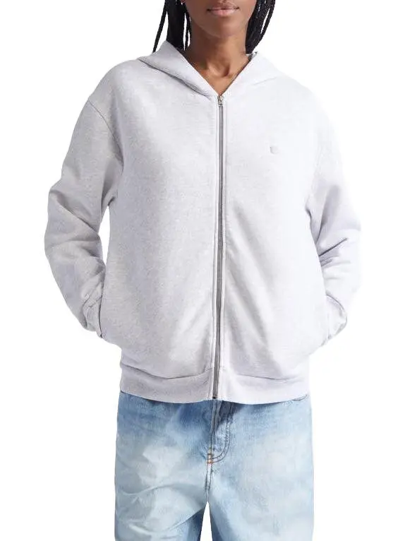 Acne Studios Fleece Zip Hoodie With Embroidered Face Patch - Pale Grey Melange