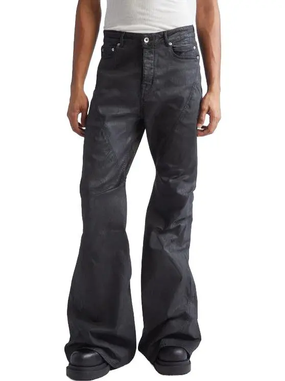 Rick Owens Bias Waxed Bootcut Jeans - Black Wax