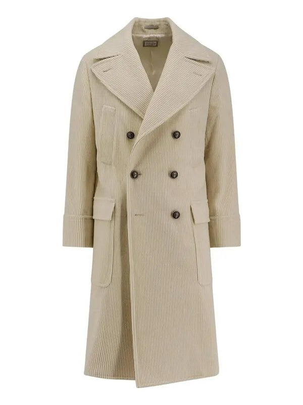 Brunello Cucinelli Ribbed Cashmere Coat - White