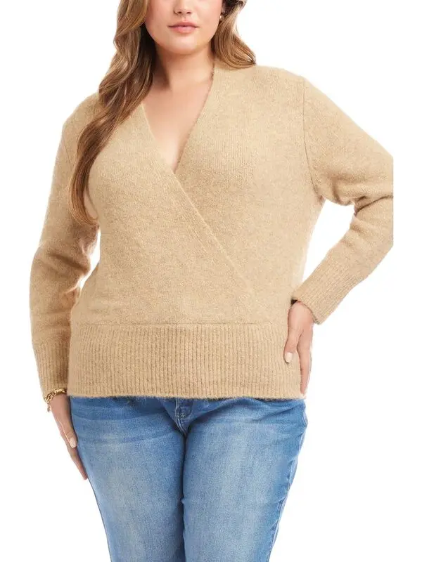 Karen Kane Surplice V-neck Sweater - Wheat