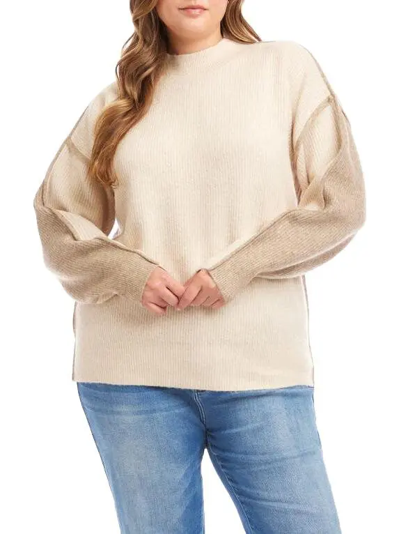 Karen Kane Colorblock Mock Neck Sweater - Sand W/earth