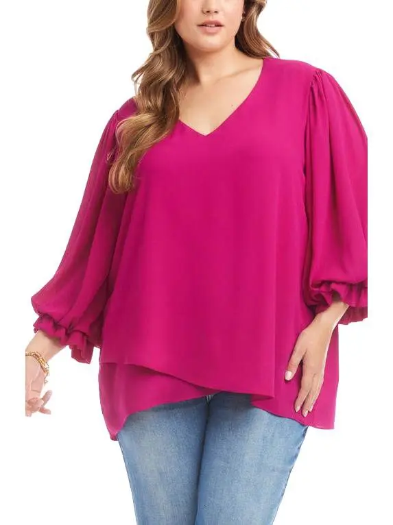 Karen Kane Crossover Hem Asymmetric Top - Magenta
