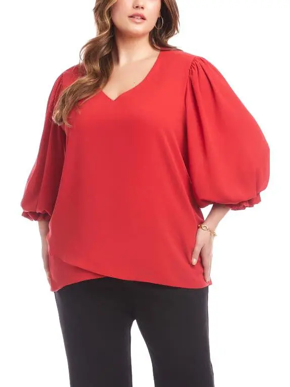 Karen Kane Crossover Hem Asymmetric Top - Tomato