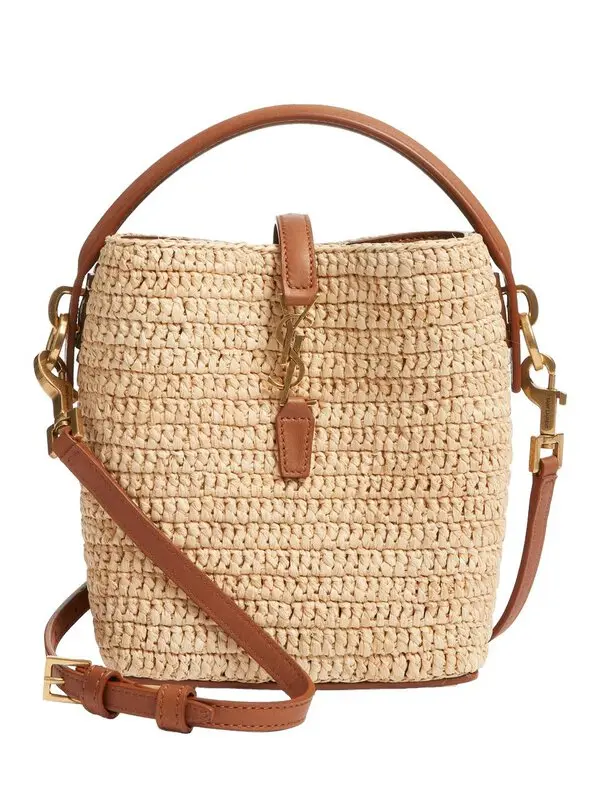 Saint Laurent Mini Le 37 Raffia Bucket Bag - Naturel/brick