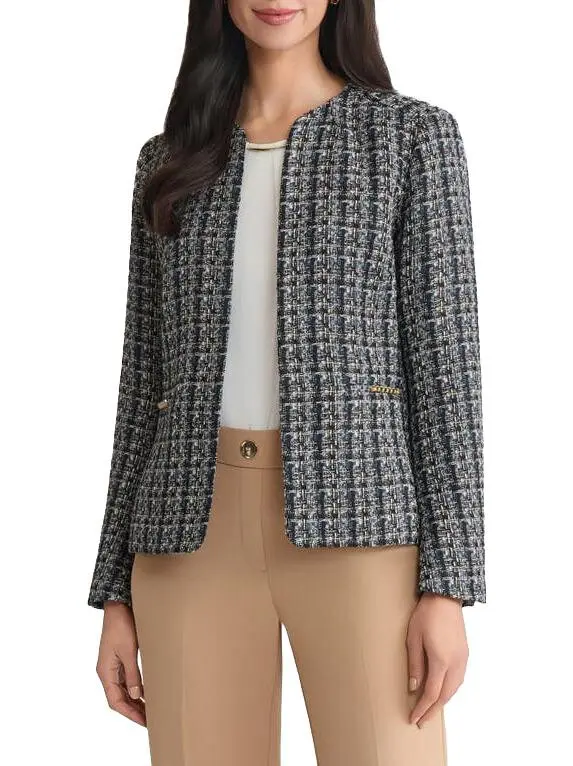 KASPER Tweed Collarless Blazer - Blue Night Multi