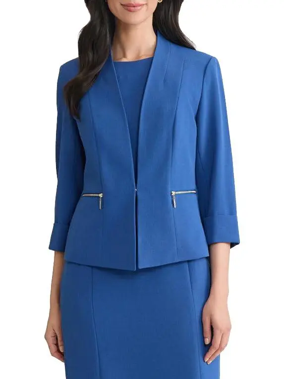 KASPER Zip Pocket Collarless Jacket - Blue Night