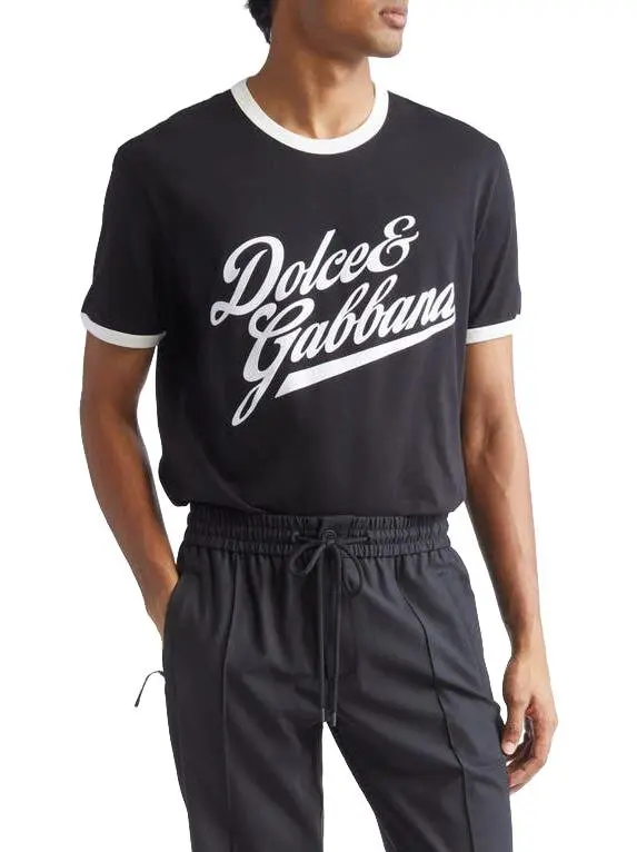 Dolce & Gabbana Flocked Logo Appliqué Ringer T-shirt - N0000 Nero