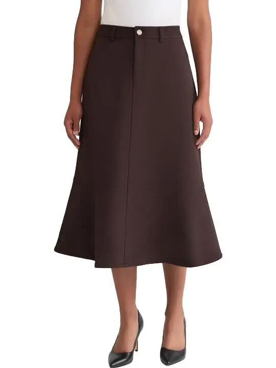 Jones New York Seamed Flared Midi Skirt - Coffee Bean