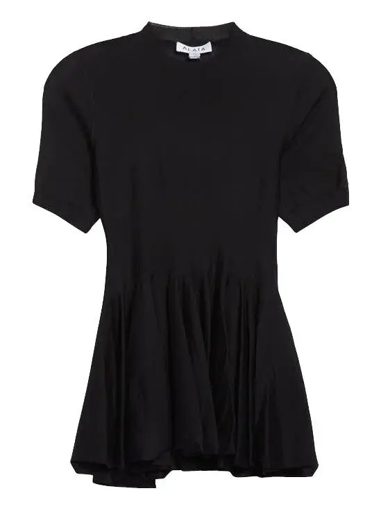 Alaïa Short Sleeve Wool Peplum Sweater - Noir Alaia