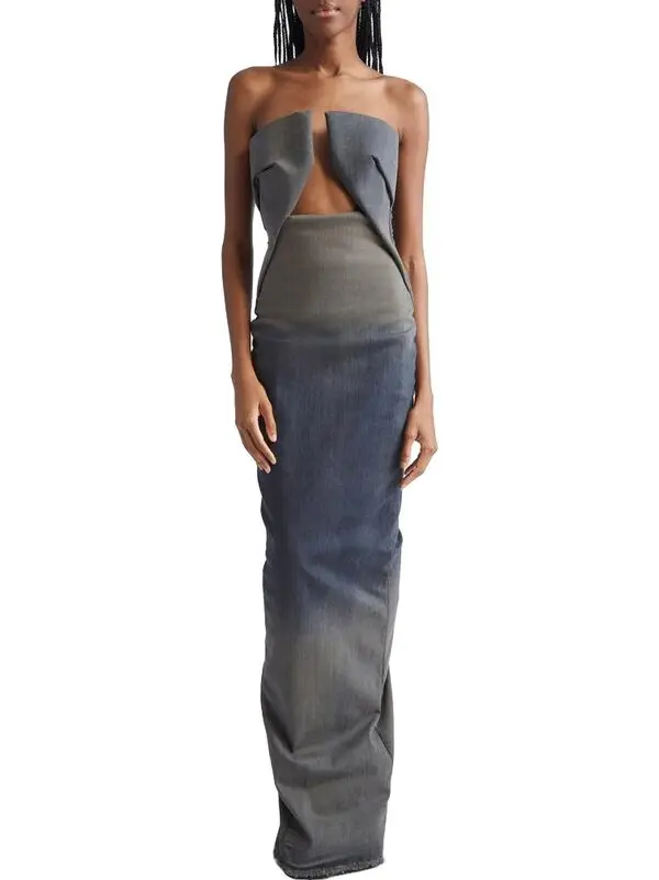 Rick Owens Strapless Gradient Denim Gown - Dark Dust Degrade