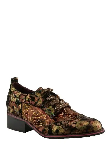 SPRING STEP SHOES Floral Print Velvet Derby - Brown Multi