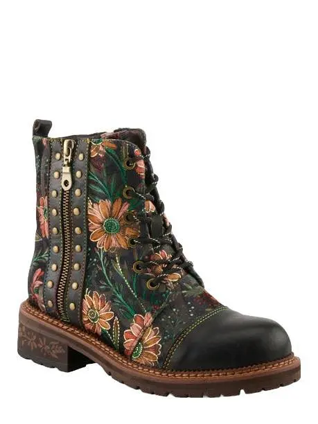 SPRING STEP SHOES Cordea Floral Lace-up Boots - Black Multi