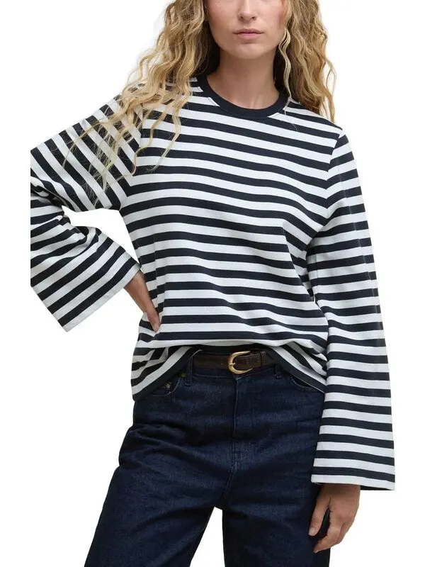 Barbour Robyn Stripe Flare Sleeve Sweatshirt - Dark Navy Stripe