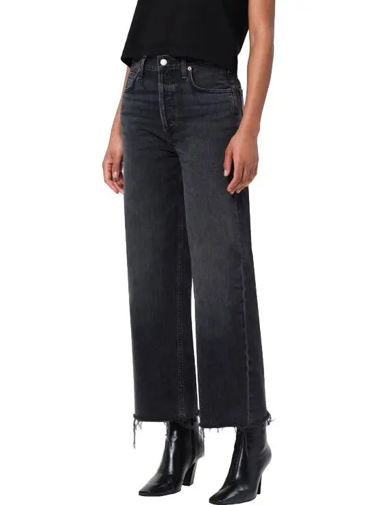 AGOLDE Ren High-waist Wide-leg Jeans - Arcane Worn Medium Black