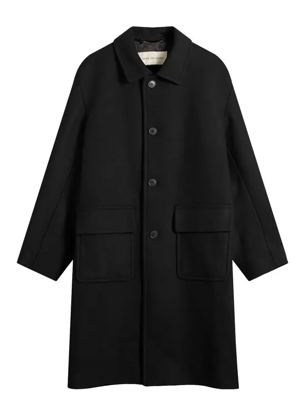 Dries Van Noten Wool Twill Overcoat - Black