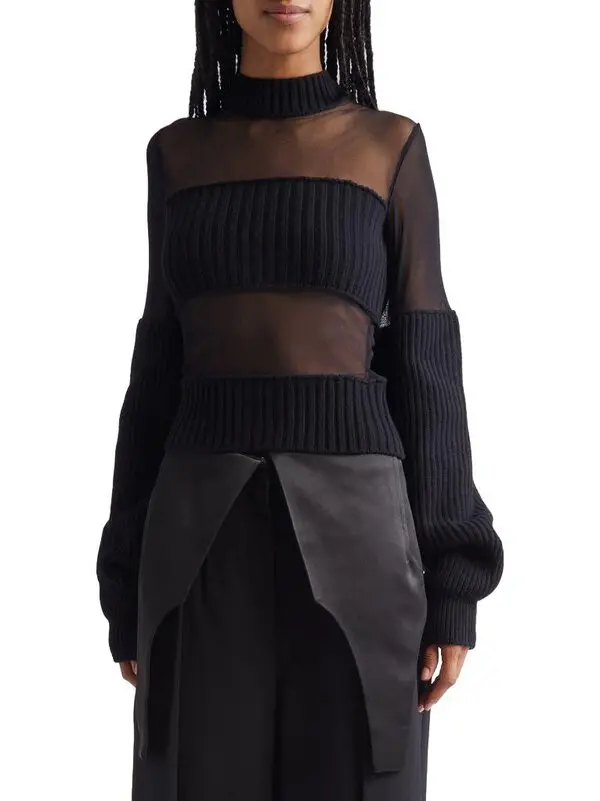 JEAN PAUL GAULTIER Paneled Mixed Media Sweater - Black