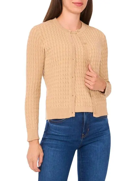 Halogen Cable Stitch Cotton Cardigan - Nomad Camel