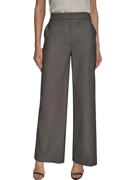 Donna Karan New York Flat Front Pinstripe Wide-leg Pants - Grey/silver