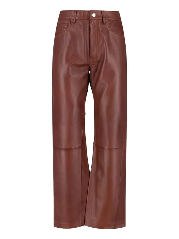 SUNFLOWER Straight Leg Leather Trousers - Brown