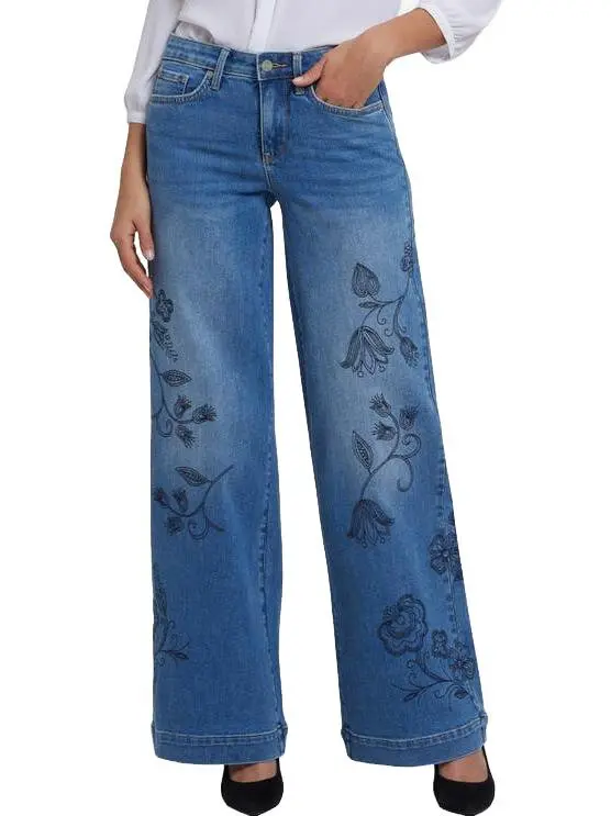 NYDJ Teresa Embroidered High-waist Wide-leg Jeans - Water Canyon