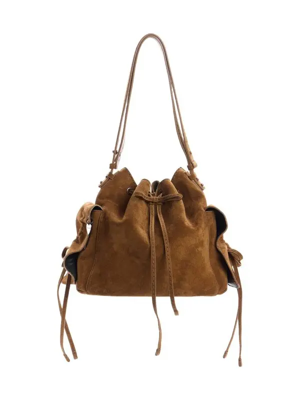 Acne Studios Multipocket Suede Bucket Bag - Cognac Brown