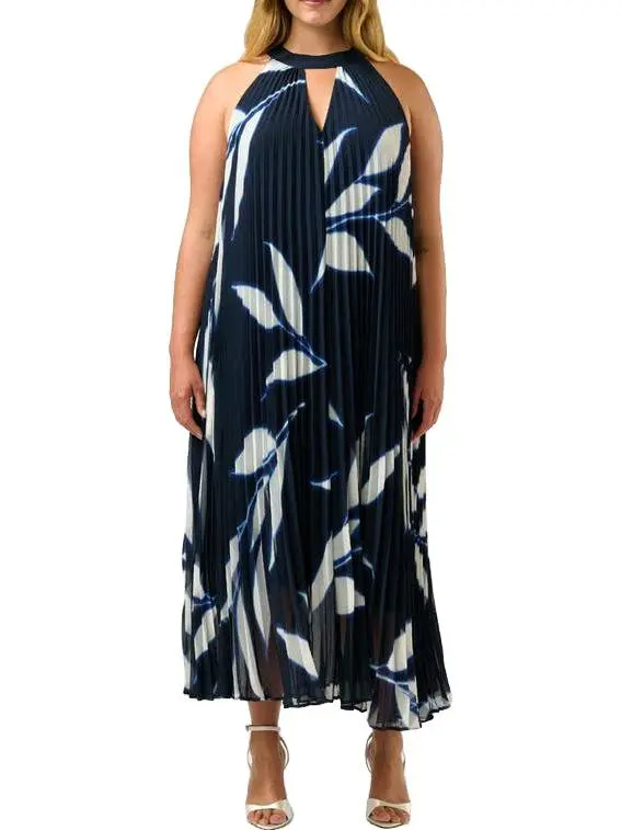 ESTELLE Breezy Pleated Sleeveless Dress - Navy/milk