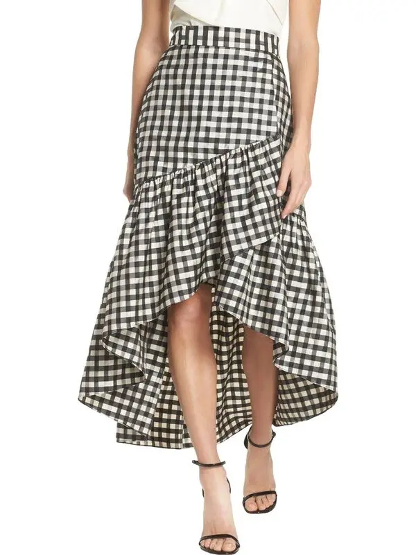 Eliza J Asymmetrical Skirt - Gingham