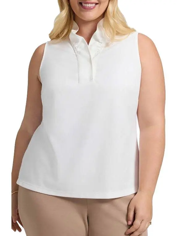 Foxcroft Tammy Ruffle Collar Crepe Sleeveless Top - Ecru