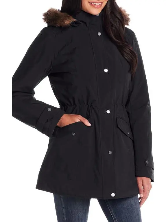 Gallery Faux Fur Trim Hooded Anorak - Black