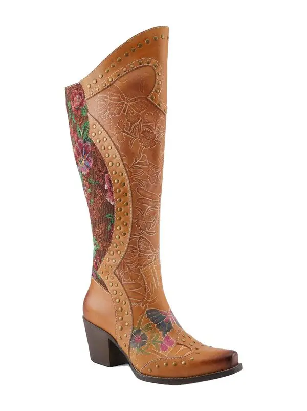 SPRING STEP SHOES Mallorie Knee High Western Boots - Camel