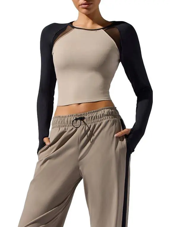Heroine Sport Alba Mesh Crop Top - Taupe