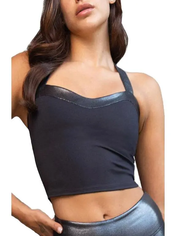 Heroine Sport Nova Metallic Trim Longline Sports Bra - Black