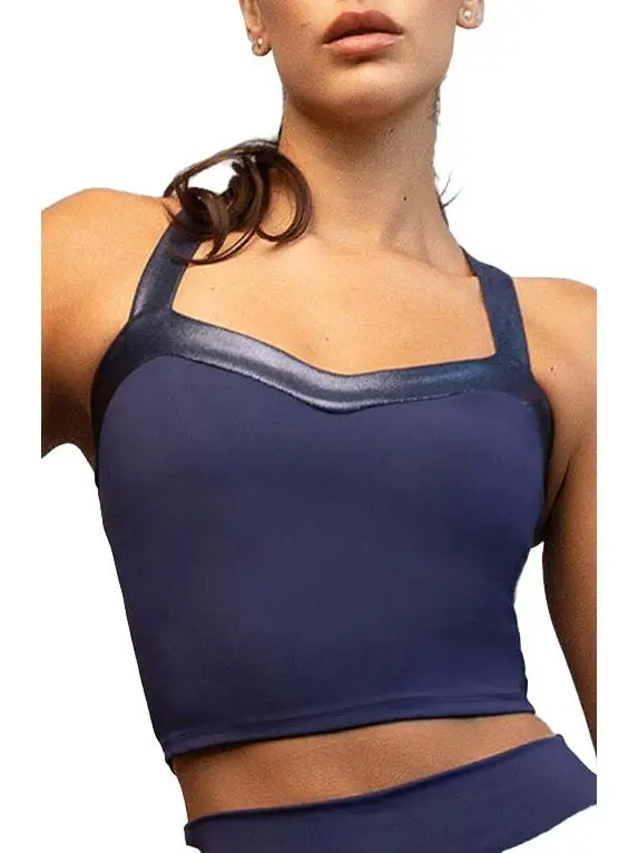 Heroine Sport Nova Metallic Trim Longline Sports Bra - Navy