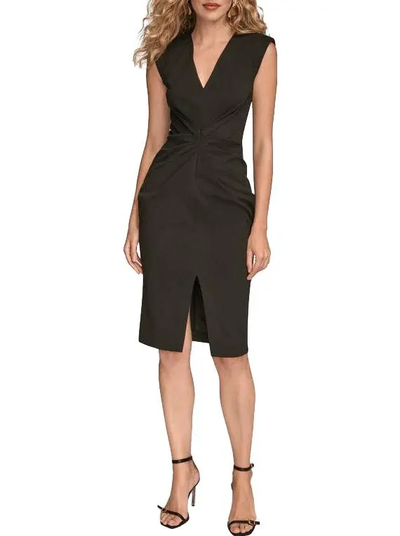 Donna Karan New York Center Ruched Crepe Sheath Dress - Black
