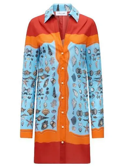 CALLAS MILANO Charisse Printed Shirt Dress - Orange/blue