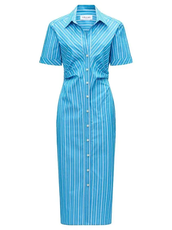 CALLAS MILANO Lou Fitted Shirt Dress - Blue Stripe