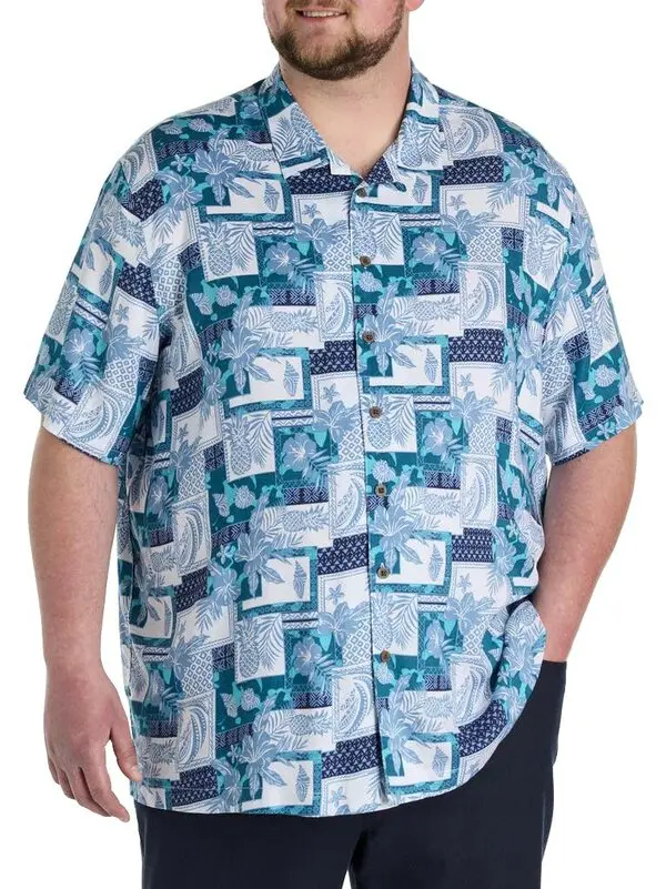 OAK HILL BY DXL Big & Tall Tropical Printed Sport Shirt - Blue Multi