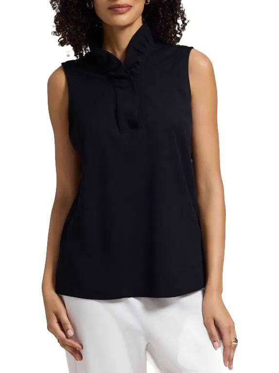 Foxcroft Tammy Ruffle Collar Crepe Sleeveless Top - Black