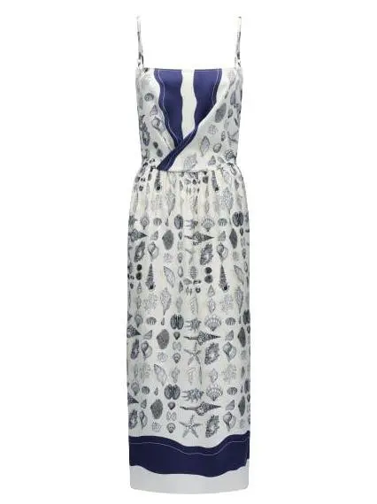 CALLAS MILANO Samantha Seashell Print Silk Dress - Navy/ivory