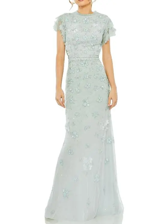 Mac Duggal Floral Embellished High Neck Gown - Periwinkle