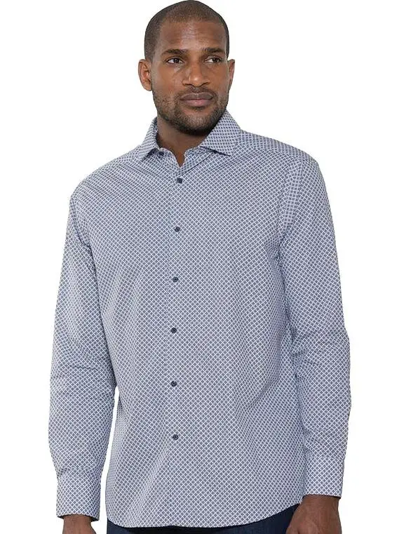 LUCHIANO VISCONTI Theodor Floral Geometric Print Long Sleeve Woven Shirt - Bark