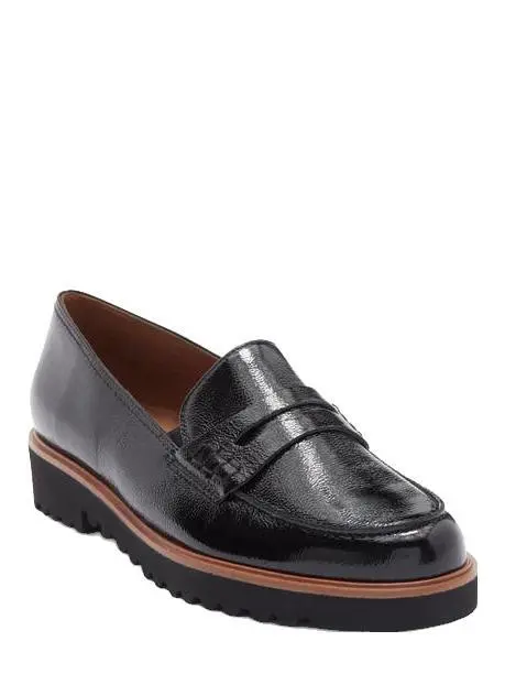 Paul Green Carmel Lug Penny Loafer - Black Crinkled Patent